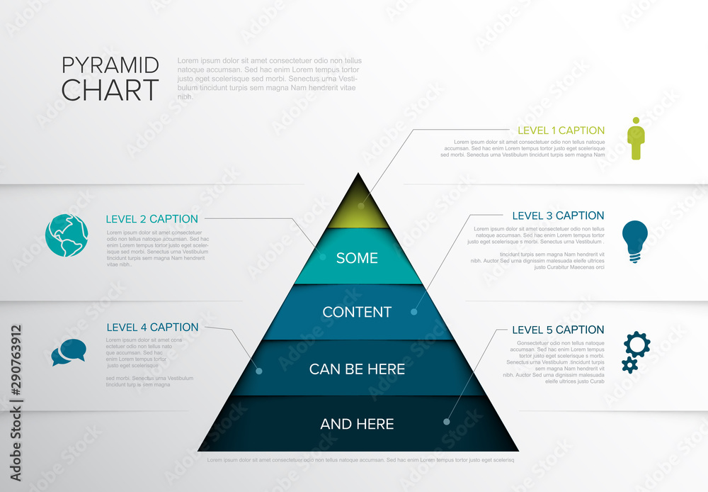 Vector Infographic five tier Pyramid chart diagram template Stock ...