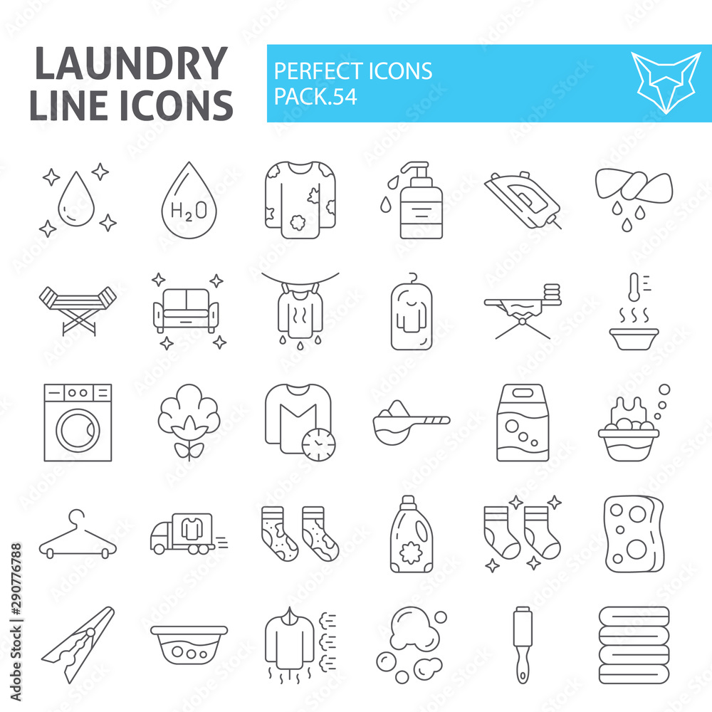 Laundry thin line icon set, washing symbols collection, vector sketches ...