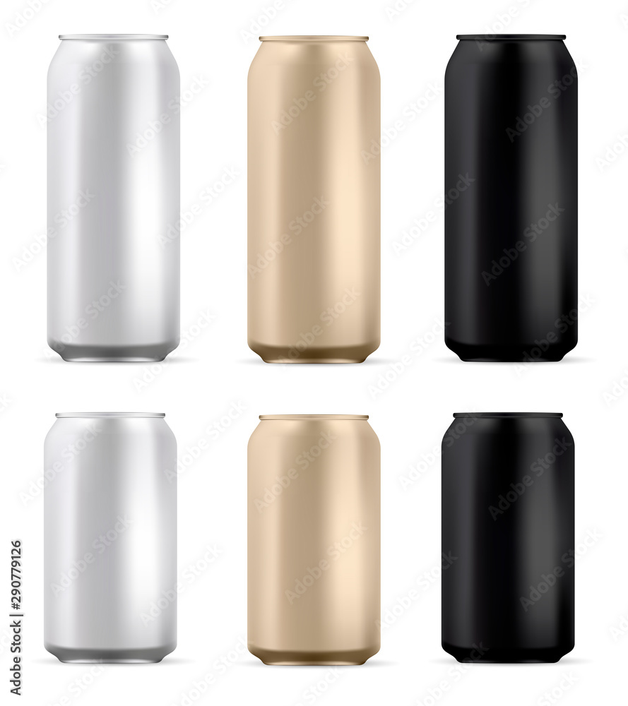Aluminum can mockup. Beer or soda drink package. Aluminium pack blank ...