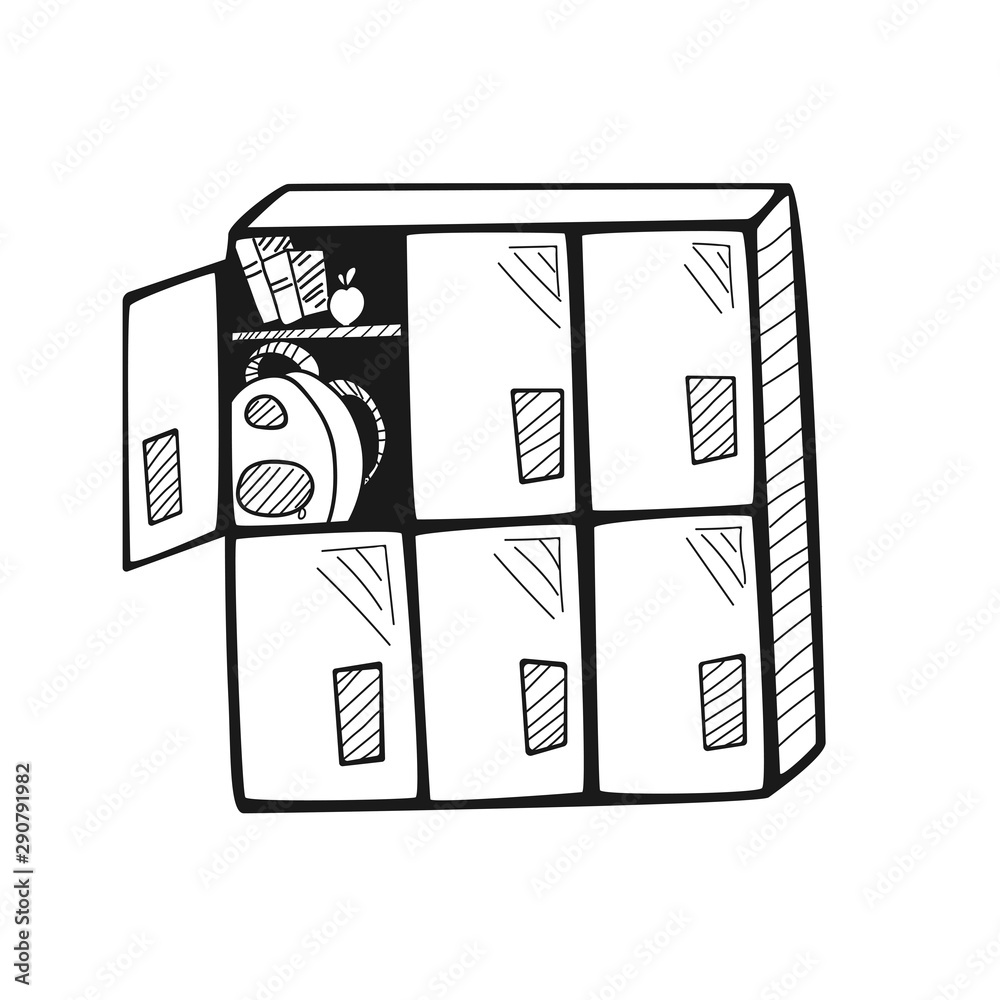 Hand drawn School Locker isolated on a white. Sketch. Vector ...