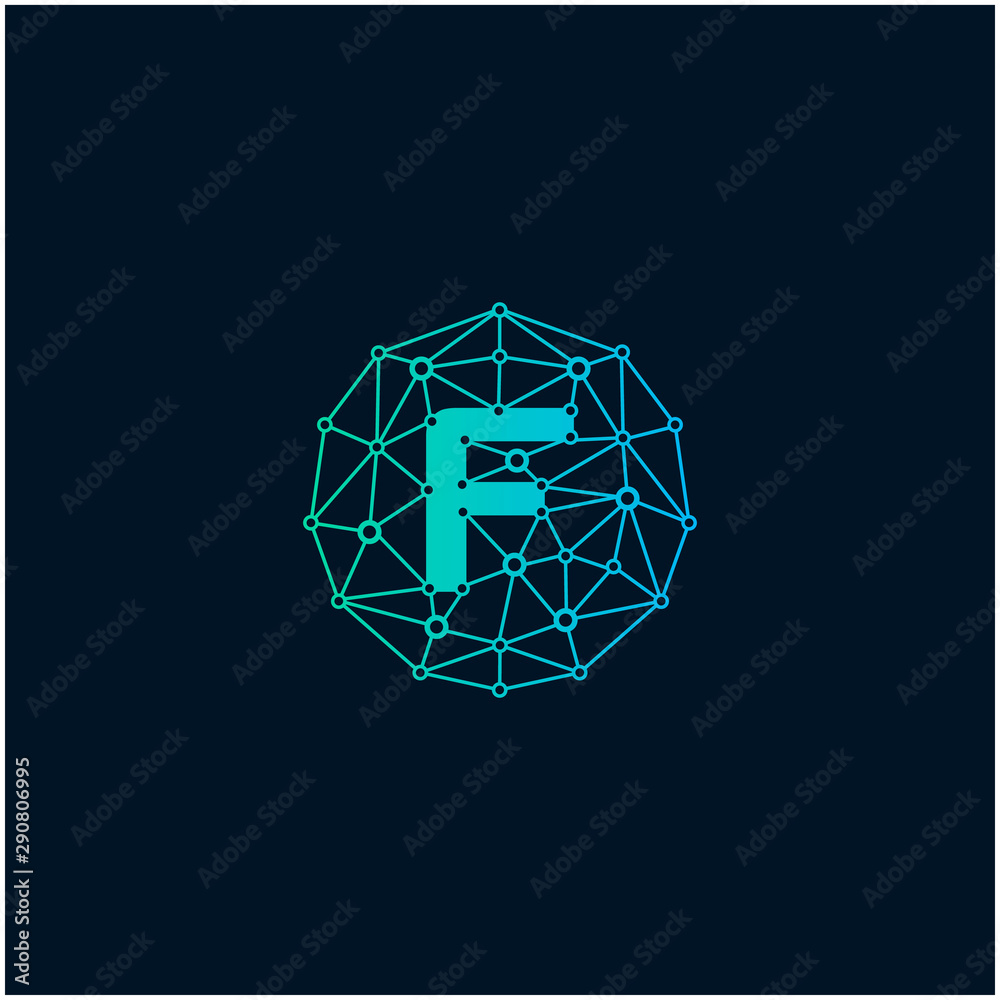 Letter F Logo design. Technology digital abstract dot connection cross ...