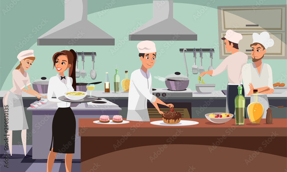 Restaurant kitchen flat vector illustration Stock Vector | Adobe Stock