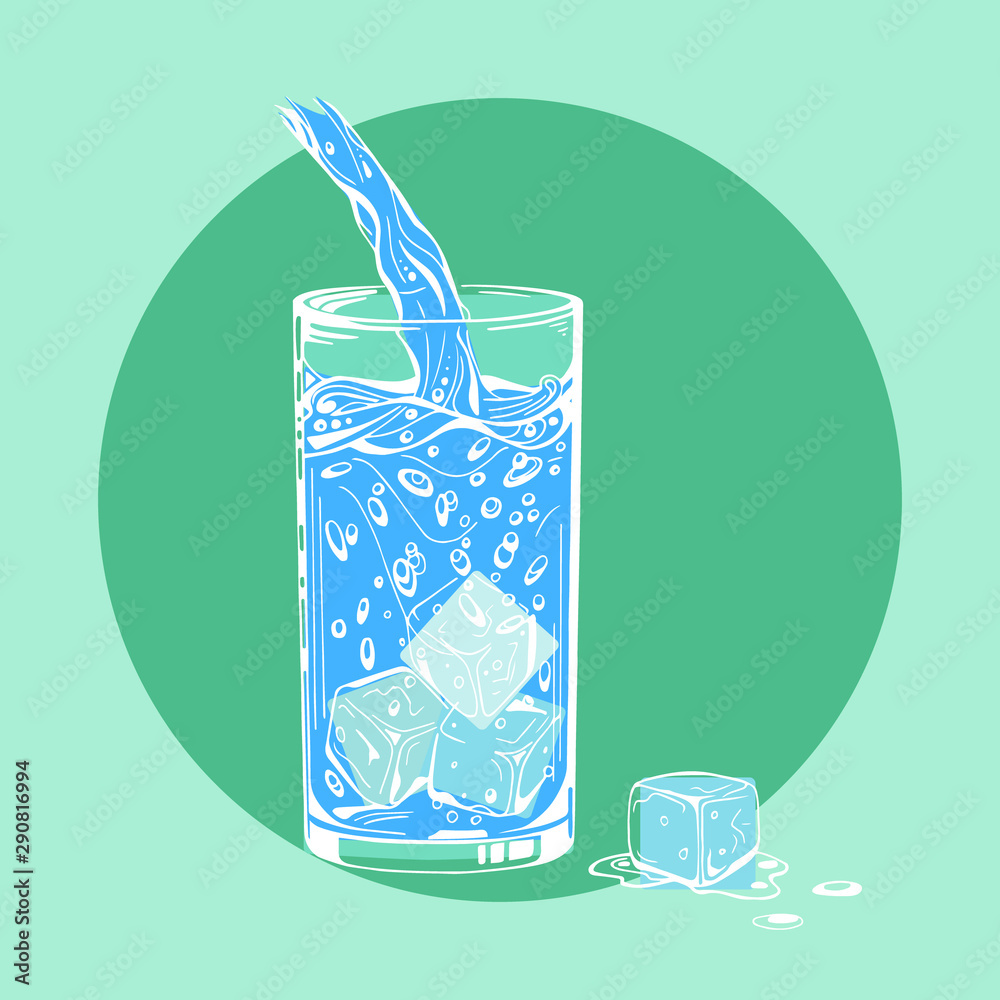 Vector bright image water is poured into a transparent glass with water ...