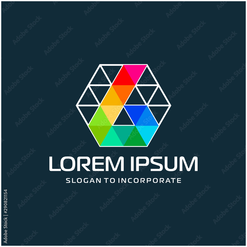 Number 6 six and hexagon logo design, with colorful triangle pixel ...