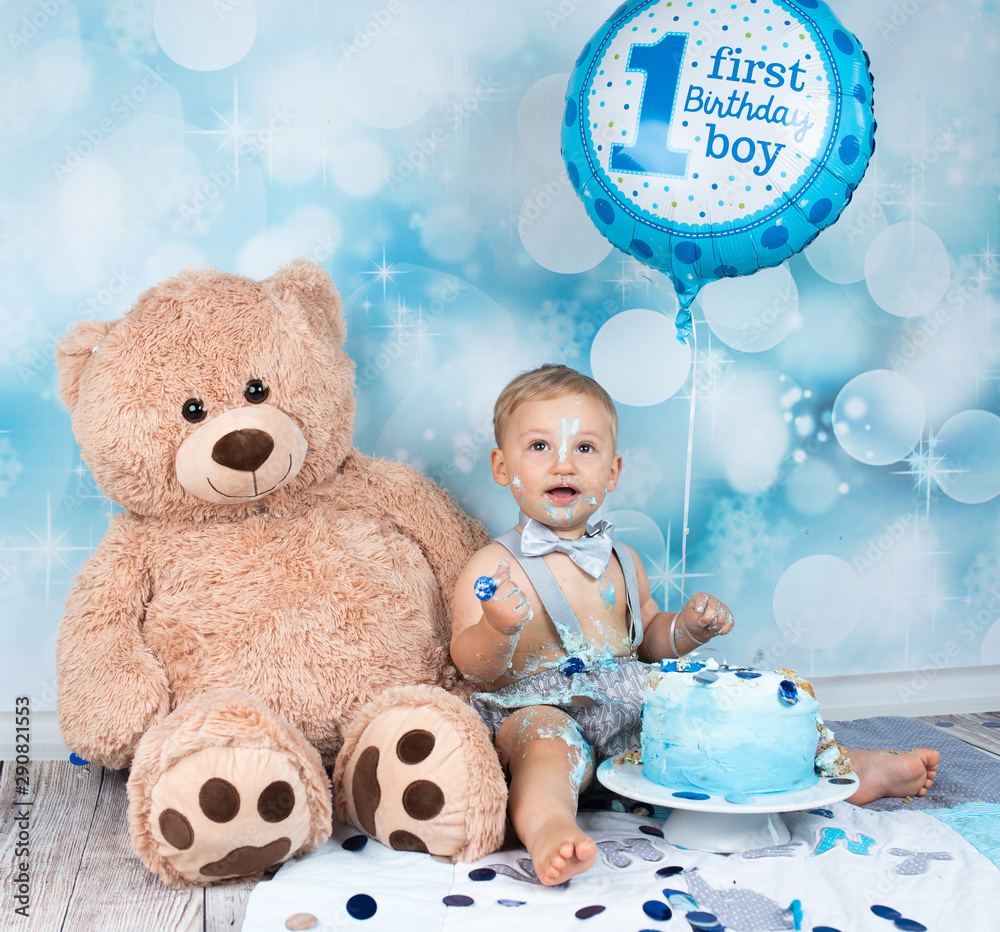 First Birthday: Young toddler posing for messy cake smash photoshoot ...