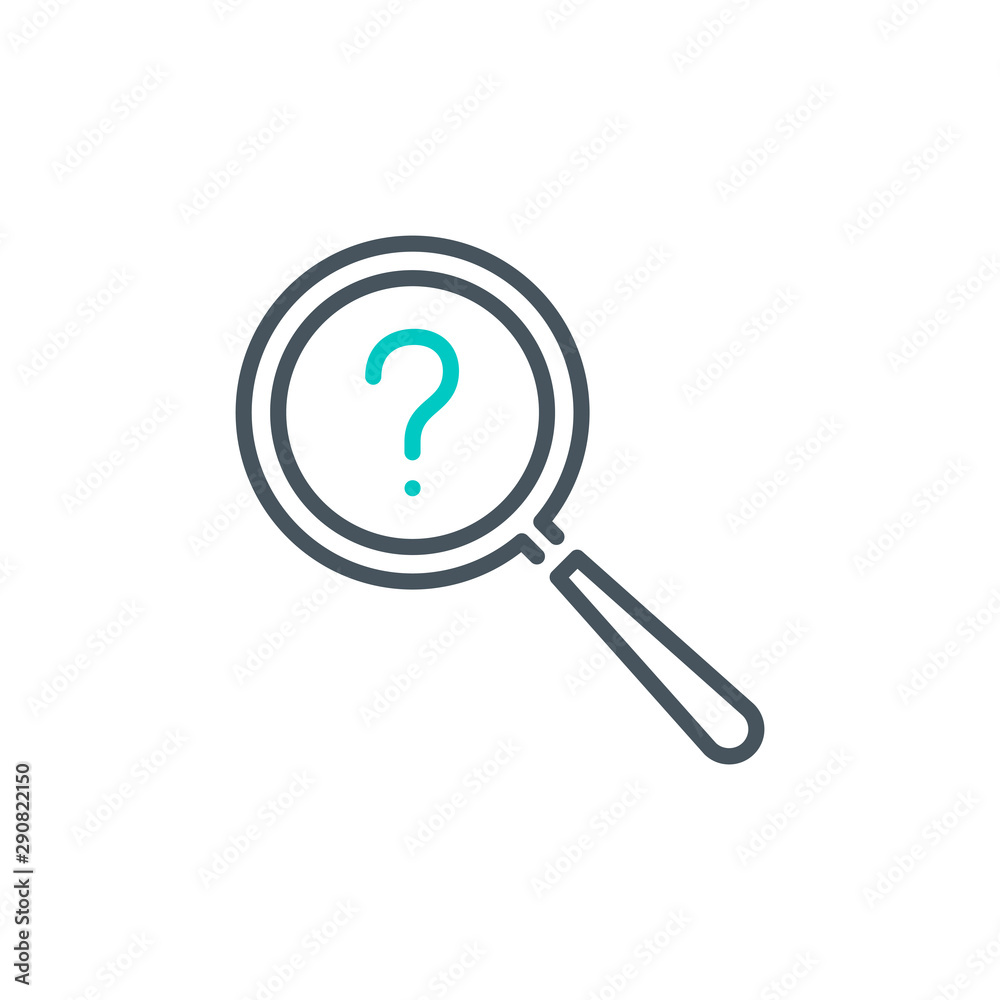 question mark with magnifier glass outline flat icon. Single quality ...