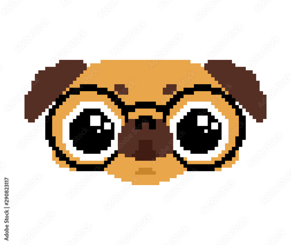 Cute Pug pixel art. nice dog 8 bit. Pet vector Stock Vector | Adobe Stock