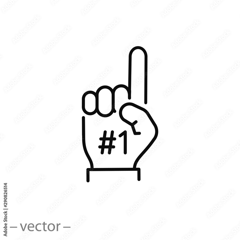 number one icon, 1 finger, fan hand, glove foam, thin line web symbol ...