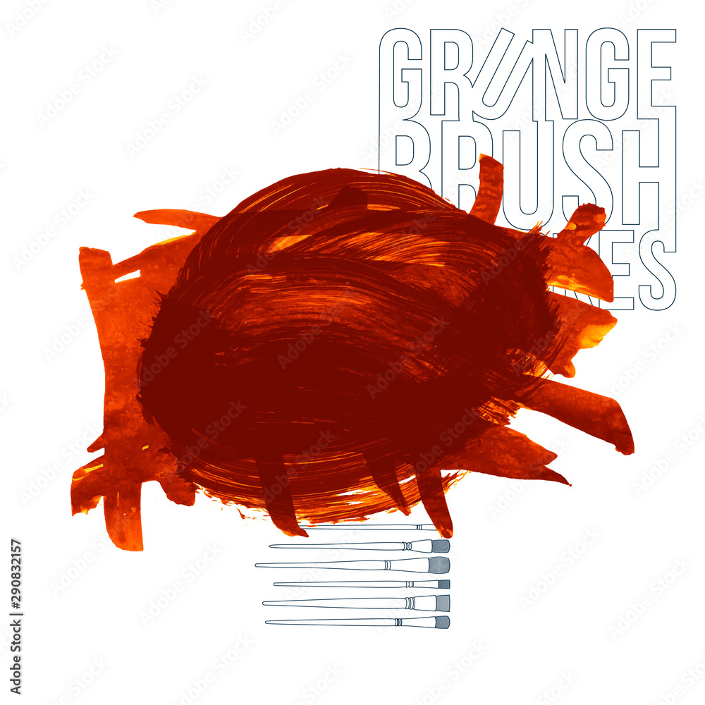 Orange brush stroke and texture. Grunge vector abstract hand - painted ...