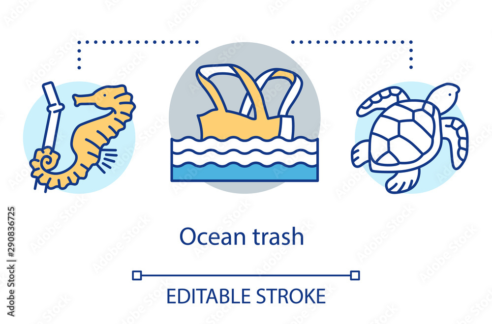 Ocean trash concept icon. Marine debris. Waterborne plastic pollution ...