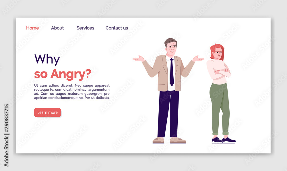 Why so angry landing page vector template. Couple misunderstanding ...