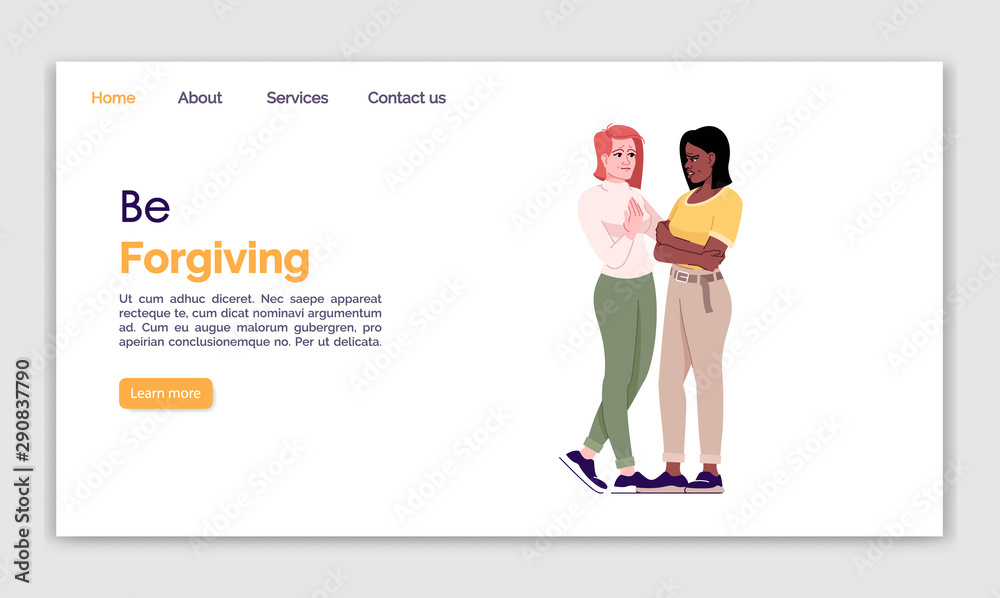 Be forgiving landing page vector template. Friendly support website ...