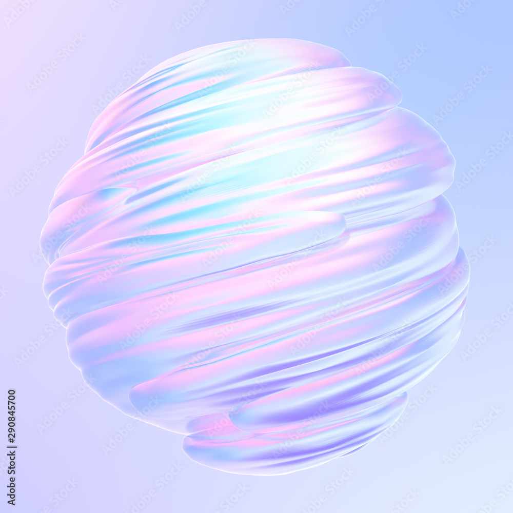 Liquid twisted holographic 3D shape. Fluid design element. Abstract ...