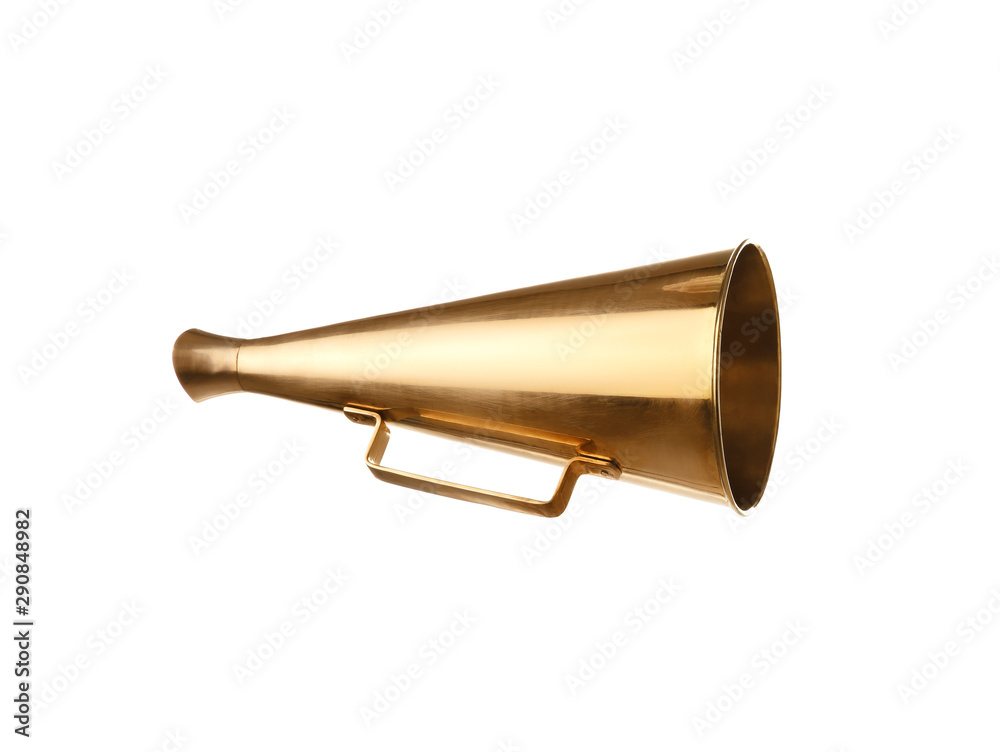 Poster Retro golden metal megaphone on white background – Wall Art ...