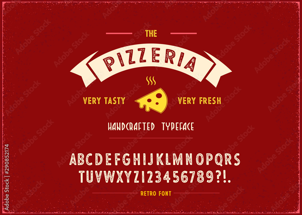 Vintage Typeface "Pizzeria" And Sample Typographic Emblem Logo Design. Stock Vector | Adobe Stock