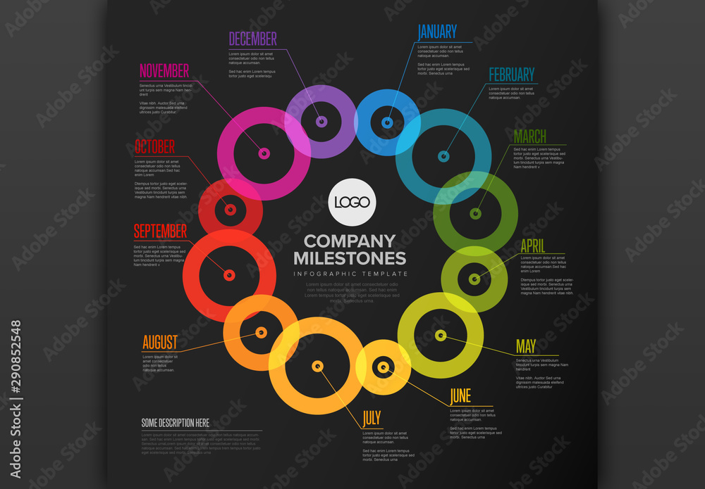 Dark 1-Year Infographic Layout Stock Template | Adobe Stock
