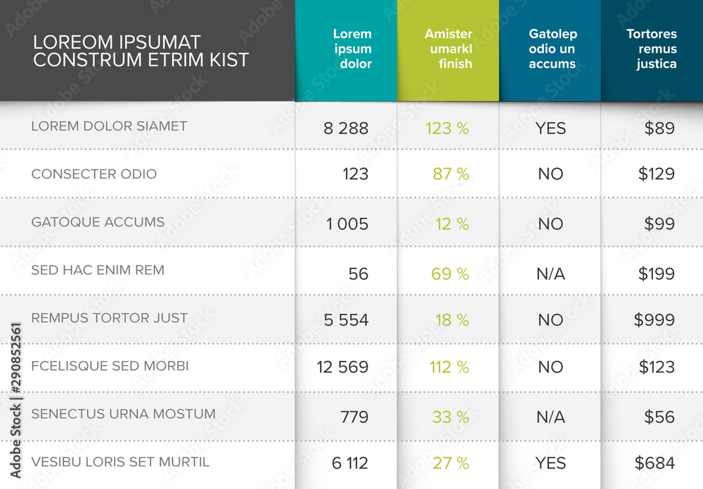 Data Table Layout Stock Template | Adobe Stock