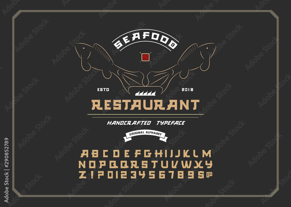 Vintage font with design elements of a seafood restaurant. Stock Vector ...