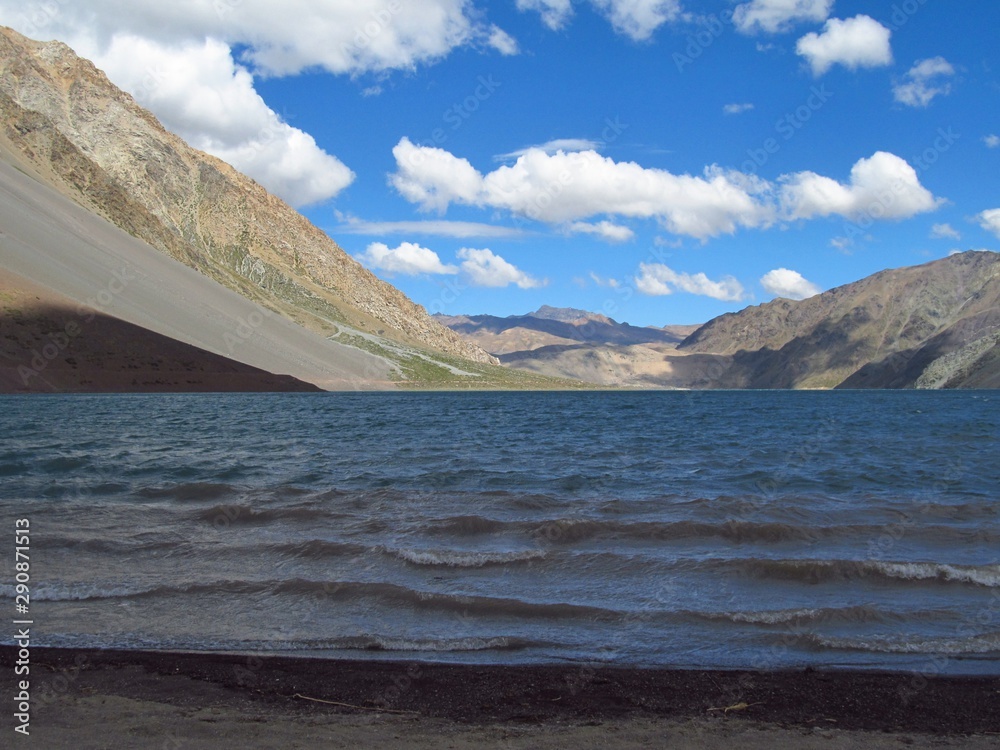 Embalse El Yeso (Reservoir El Yeso) in andes mountain range, Chili ...