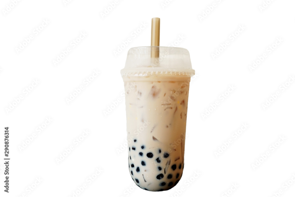 Iced Bubble tea in plastic glass isolated on white background Stock ...
