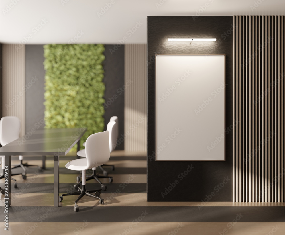 Mockup with an empty white poster on the office wall. Template for ...