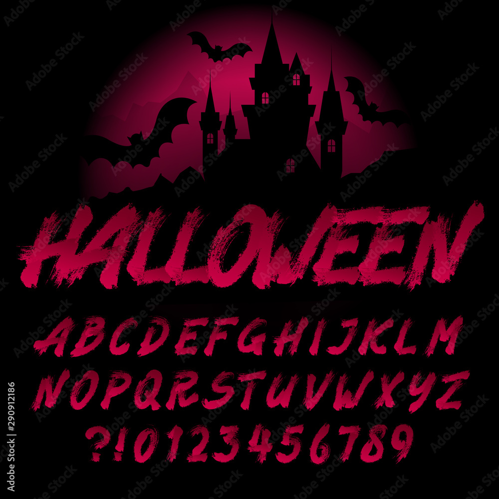 Halloween alphabet font. Handwritten brushstroke letters and numbers ...