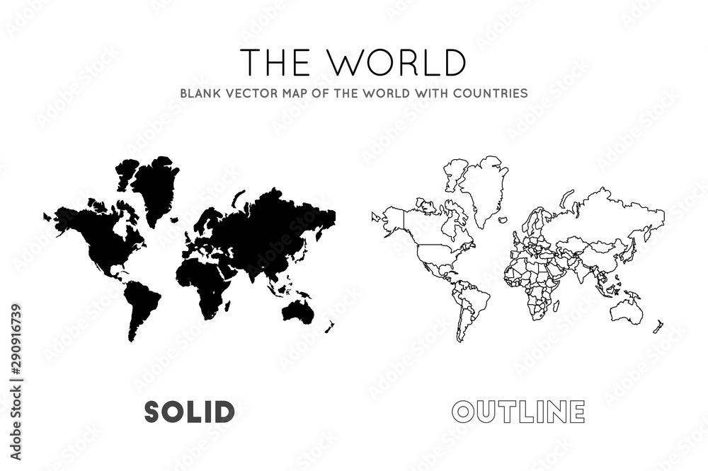 The World map. Blank vector map of the World with countries. Borders of ...