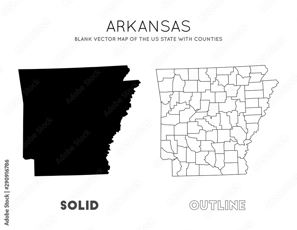 Arkansas map. Blank vector map of the Us State with counties. Borders ...
