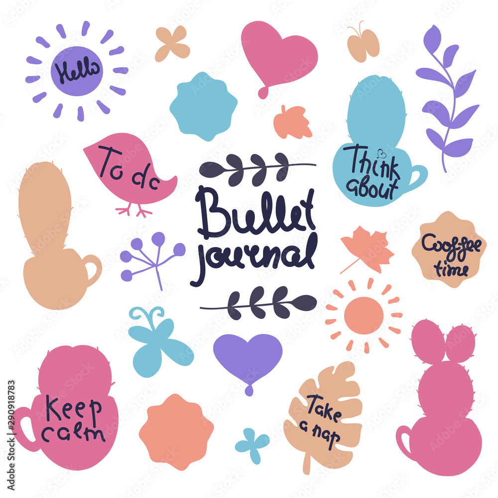 Hand drawn Set Bullet Journal Stickers For Diary Objects Helping In hand-drawn-set-bullet-journal-stickers-for-diary-objects-helping-in