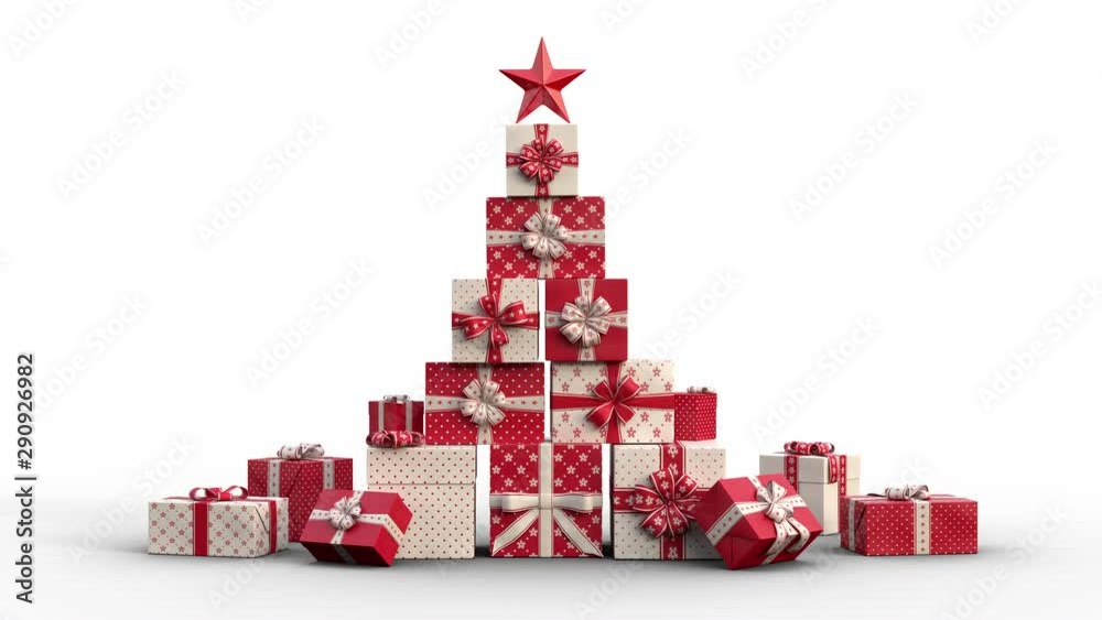 Zoom out of Christmas gift boxes popping up and forming a stack of ...