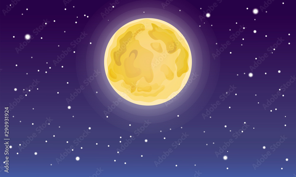 Cartoon full moon on dark starry night sky. starry and moon night ...
