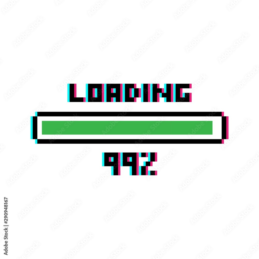 Pixel art Loading bar 99 percent with glitch effect - isolated vector ...