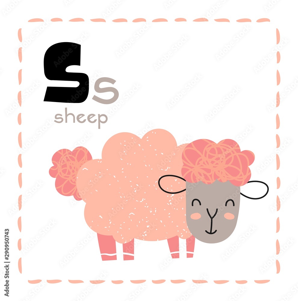Cartoon Alphabet letter S for Sheep for teaching kids to read and write ...