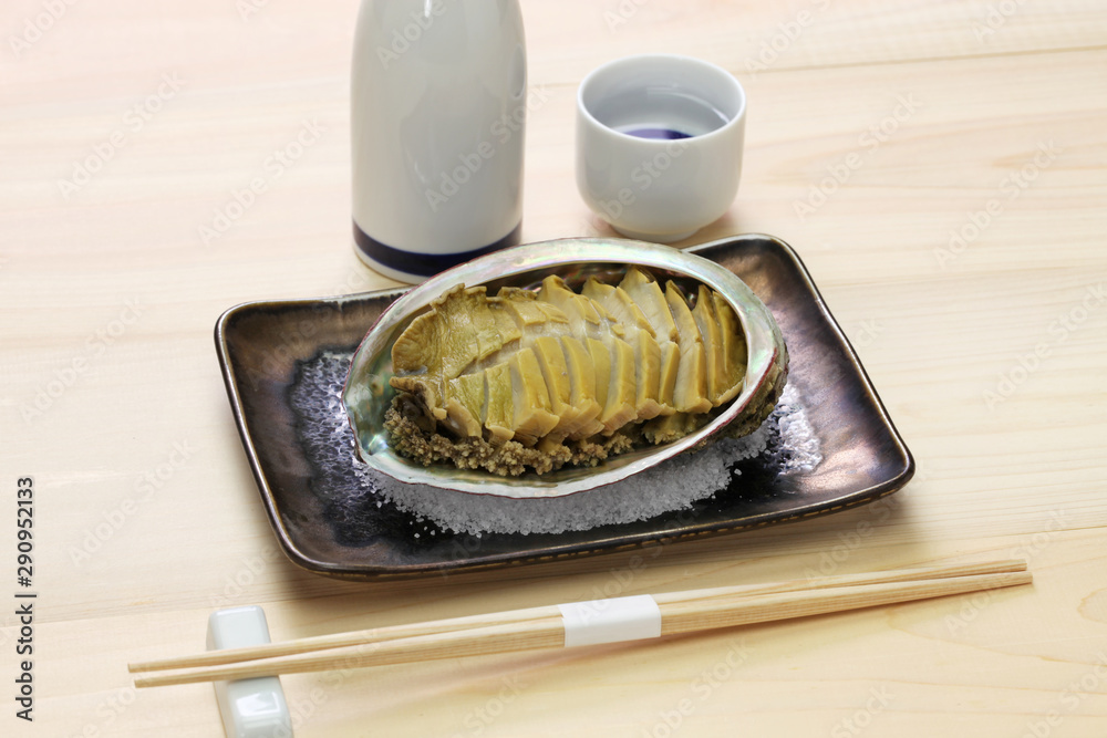 steamed abalone with sake, awabi no sakamushi, japanese cuisine Stock ...