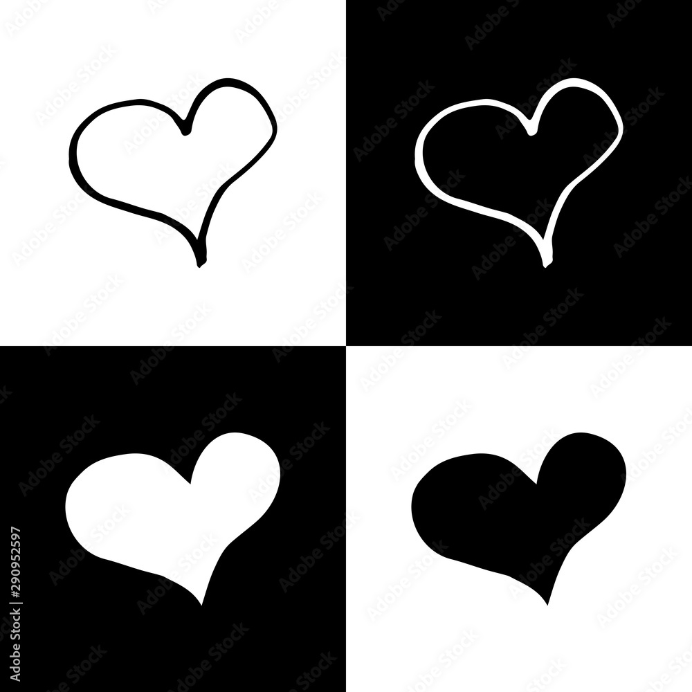 Cute cartoon hand drawn heart icon set. Doodle vector heart icon set ...