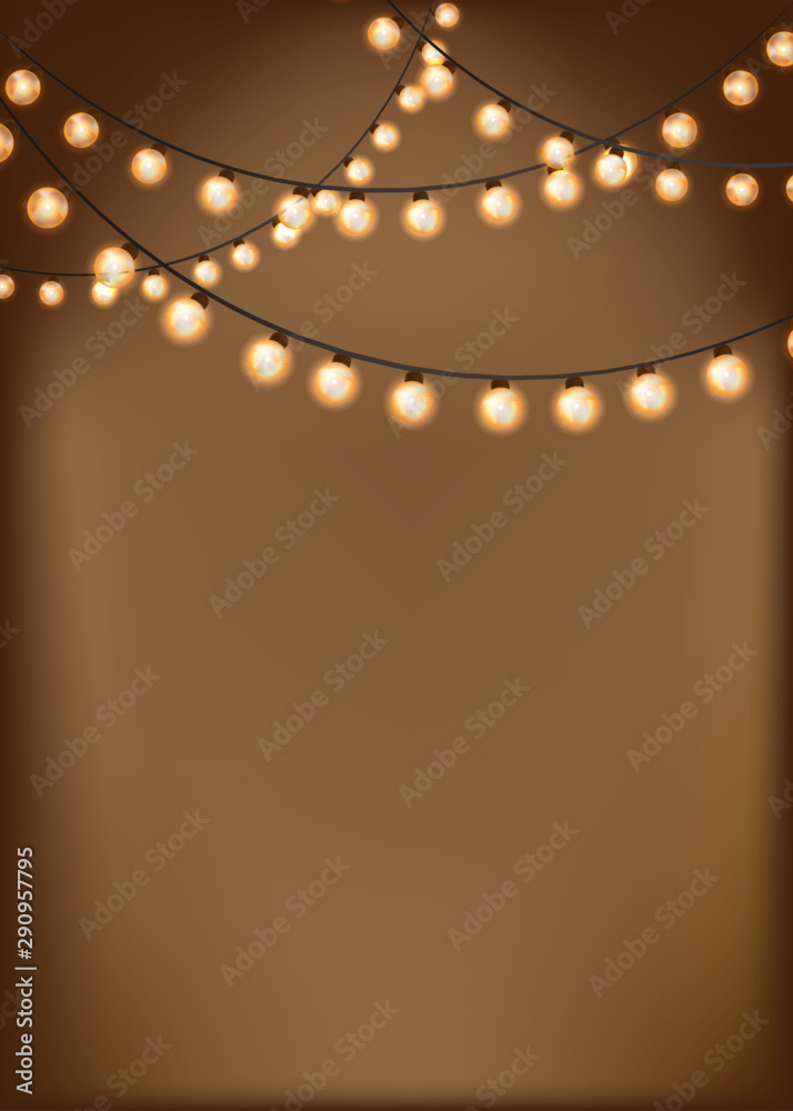 Christmas lights, poster design template, hanging string, vector ...