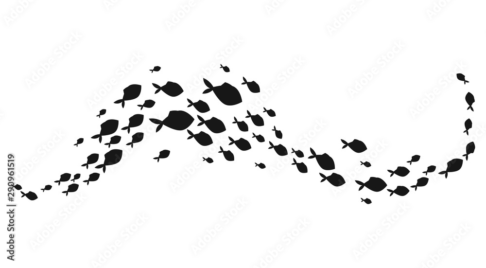 School of fish. A group of silhouette fish swim in a circle. Marine ...