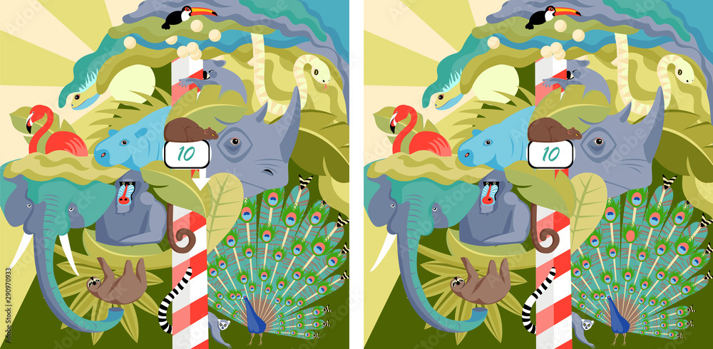 find 10 differences. vector image of wild zoo animals for development ...