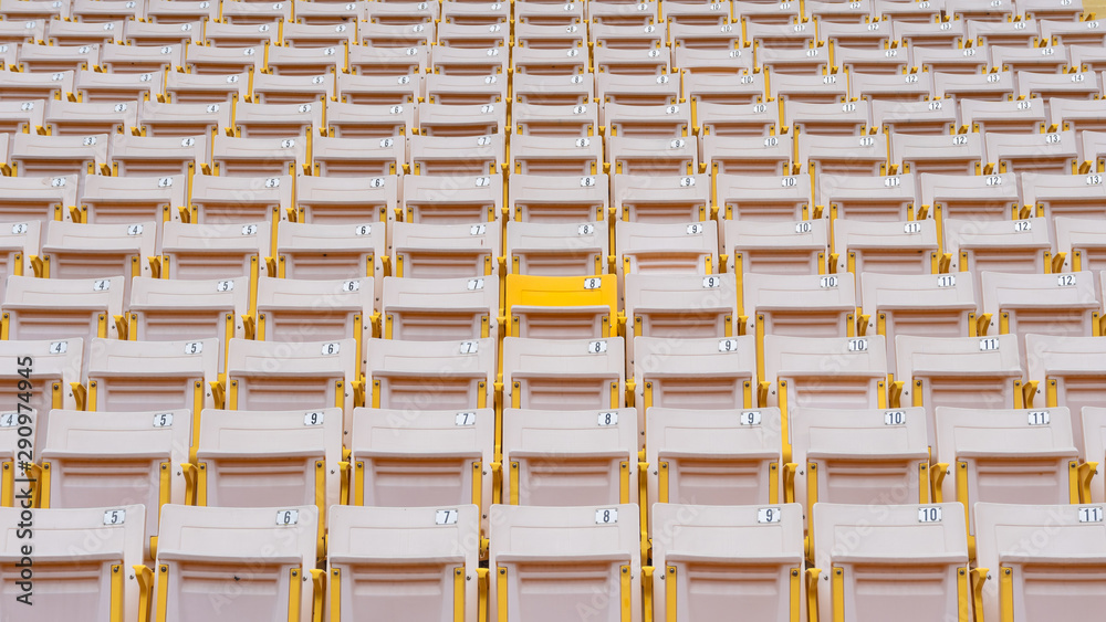 Stadium seat rows in sports arena for football or soccer game, public ...