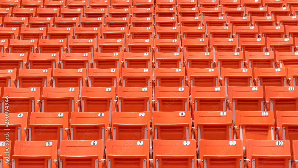 Stadium seat rows in sports arena for football or soccer game, public ...