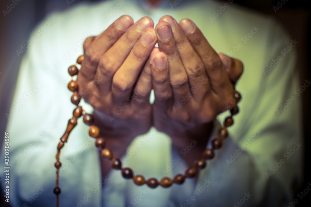 Muslim man in white session lift two hand for praying ,isolated on ...