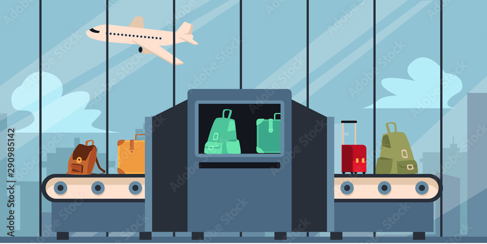 Checking baggage and luggage at the airport, security control at the ...
