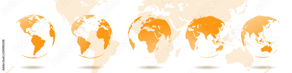 Set of Earth globes. Vector elements of the world. High detailed map ...