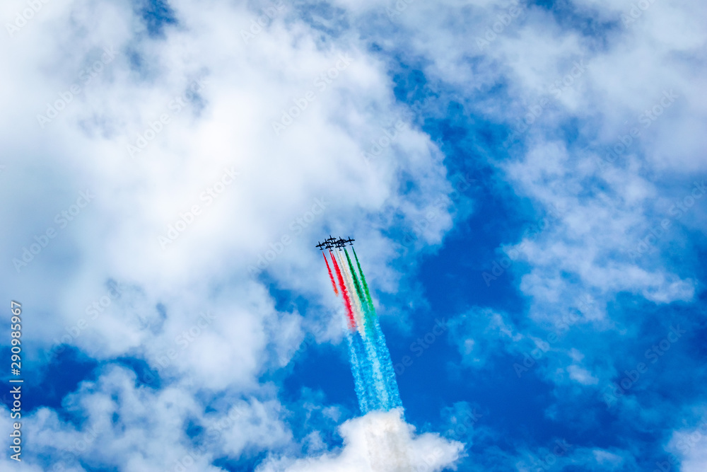 Aircraft Formation flying over the Monza Racing Circuit on the day of ...