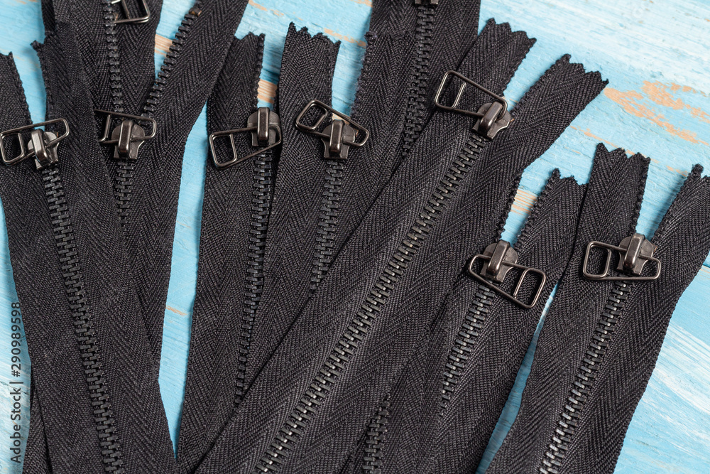 Pack a lot of black metal antique zippers stripes with sliders pattern ...