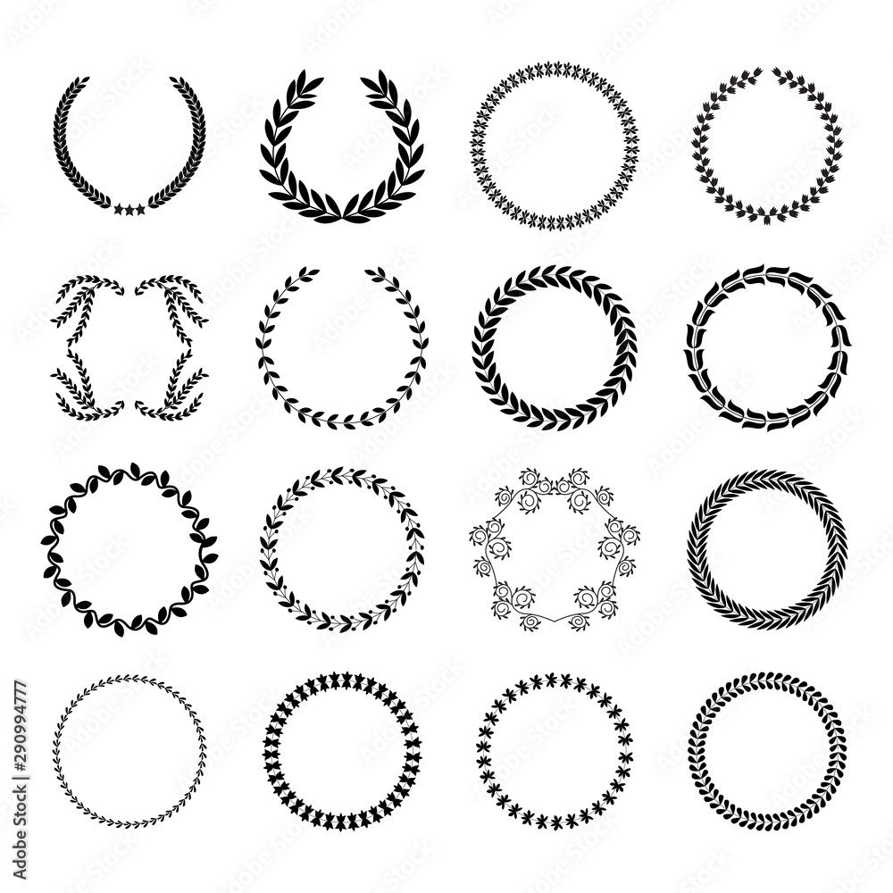 Black wreath set - round frame decorated with leaves in different ...