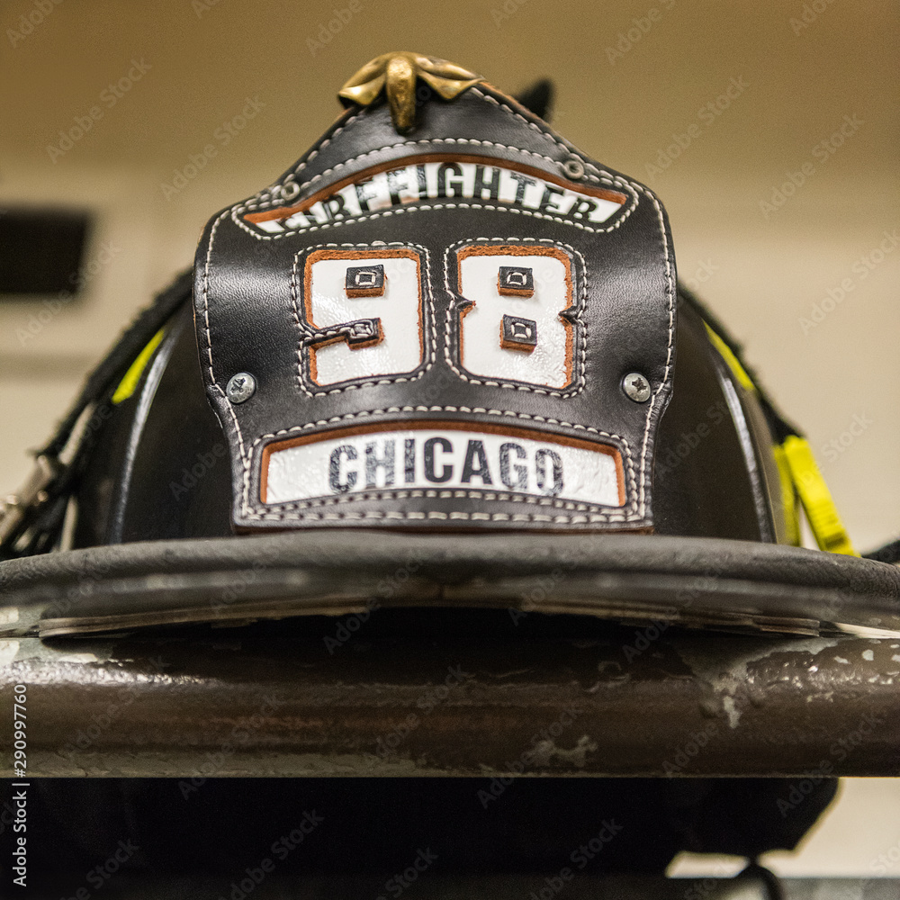 CHICAGO, ILLINOIS, USA - OCTOBER 10, 2018: The fireman's clothes by the ...