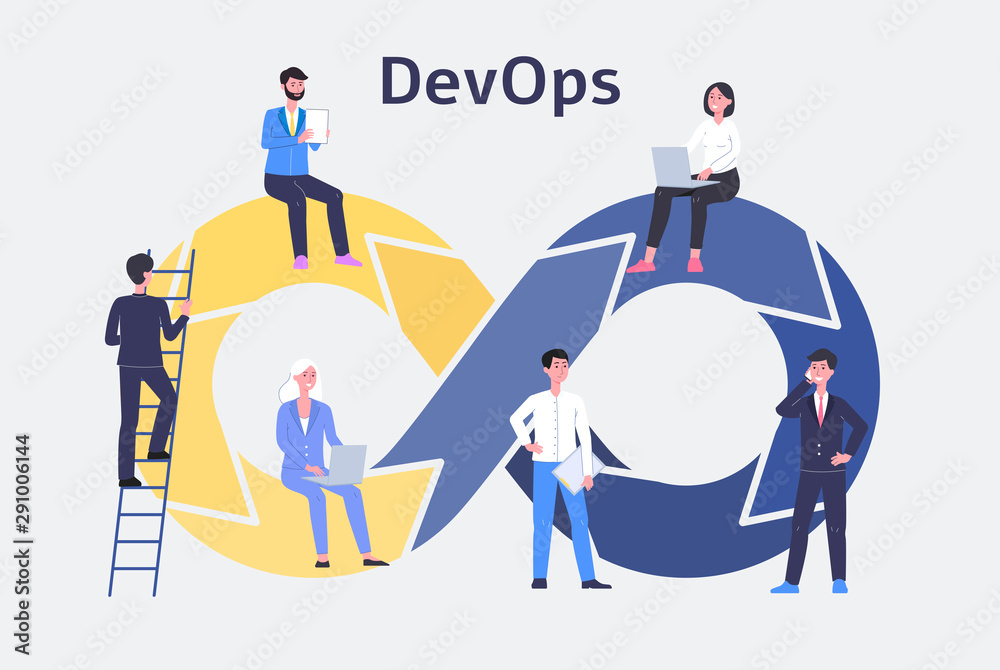 DevOps, development and operations technology flat vector illustration ...