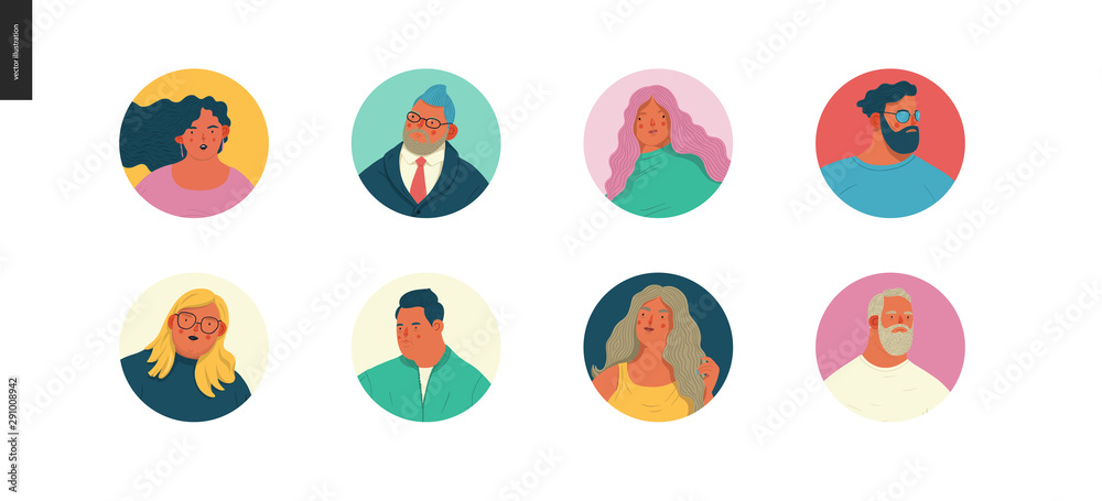Body positive portraits set - hand drawn flat style vector design ...