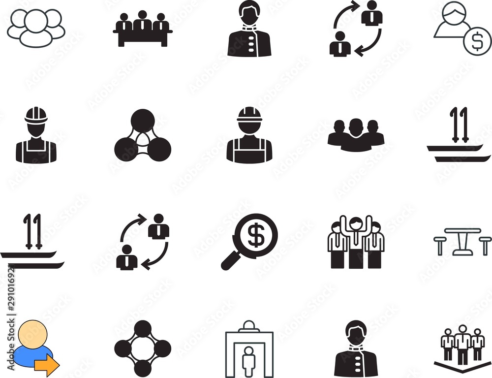 people vector icon set such as: hug, stick, women, interview, barrier ...